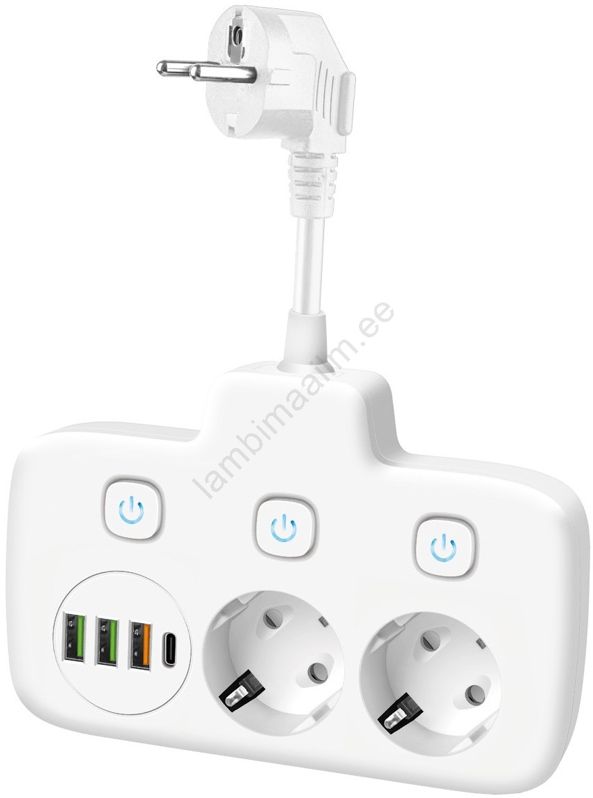 Pistikupesa jaotur lülitiga LINEA 2x230V + 4xUSB A/C valge | Lambimaailm
