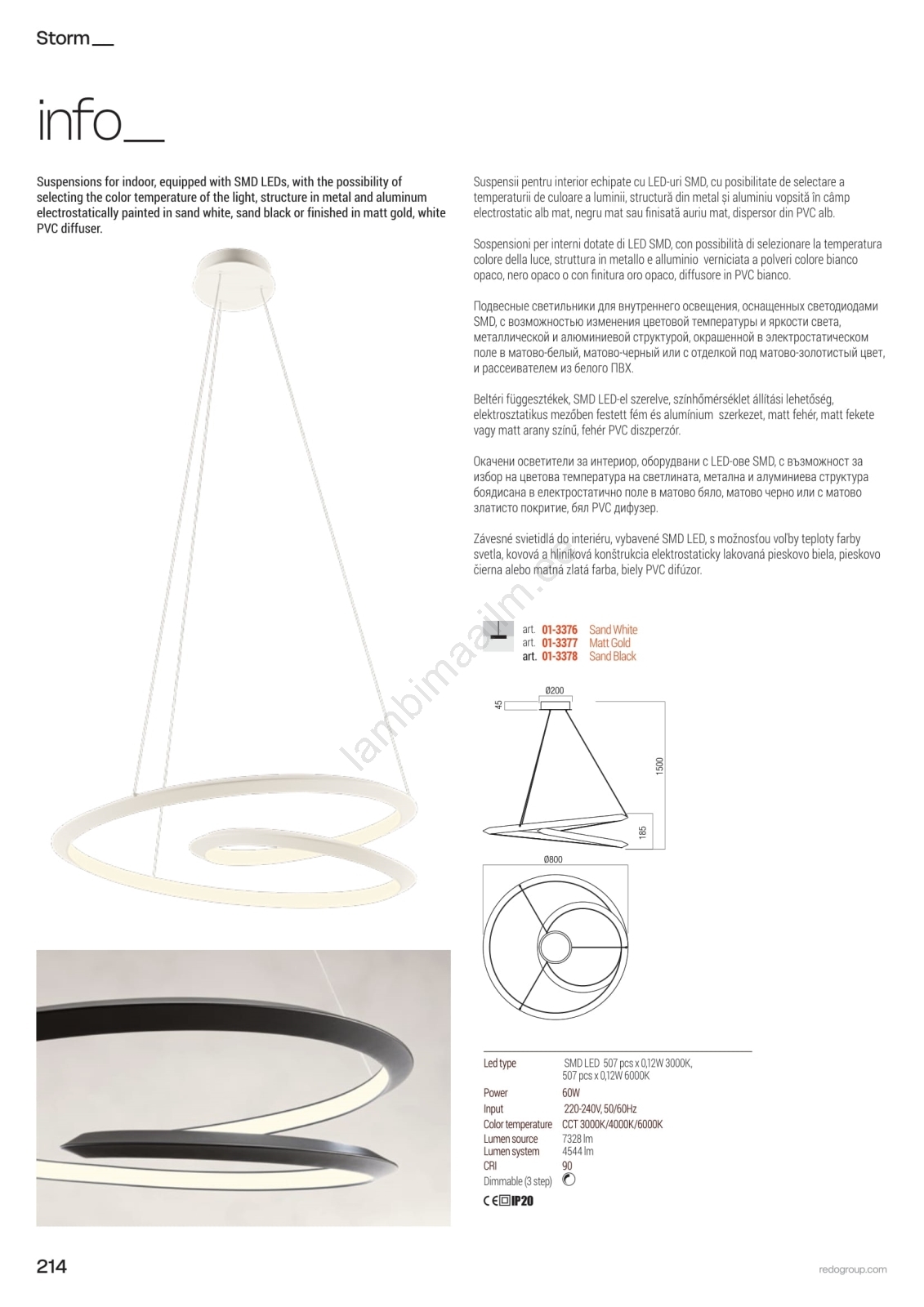 Redo 01-3376 - STORM LED hämardatav rippvalgusti kaablil LED/60W/230V Ø ...